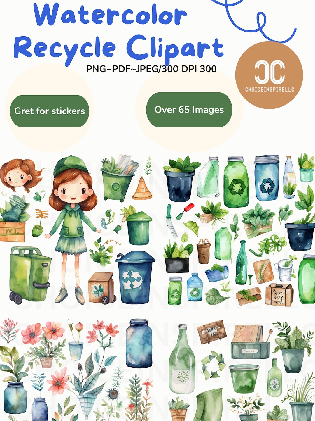 Watercolor Recycle & More Images Png Plastic Cute Png Craft Png ...