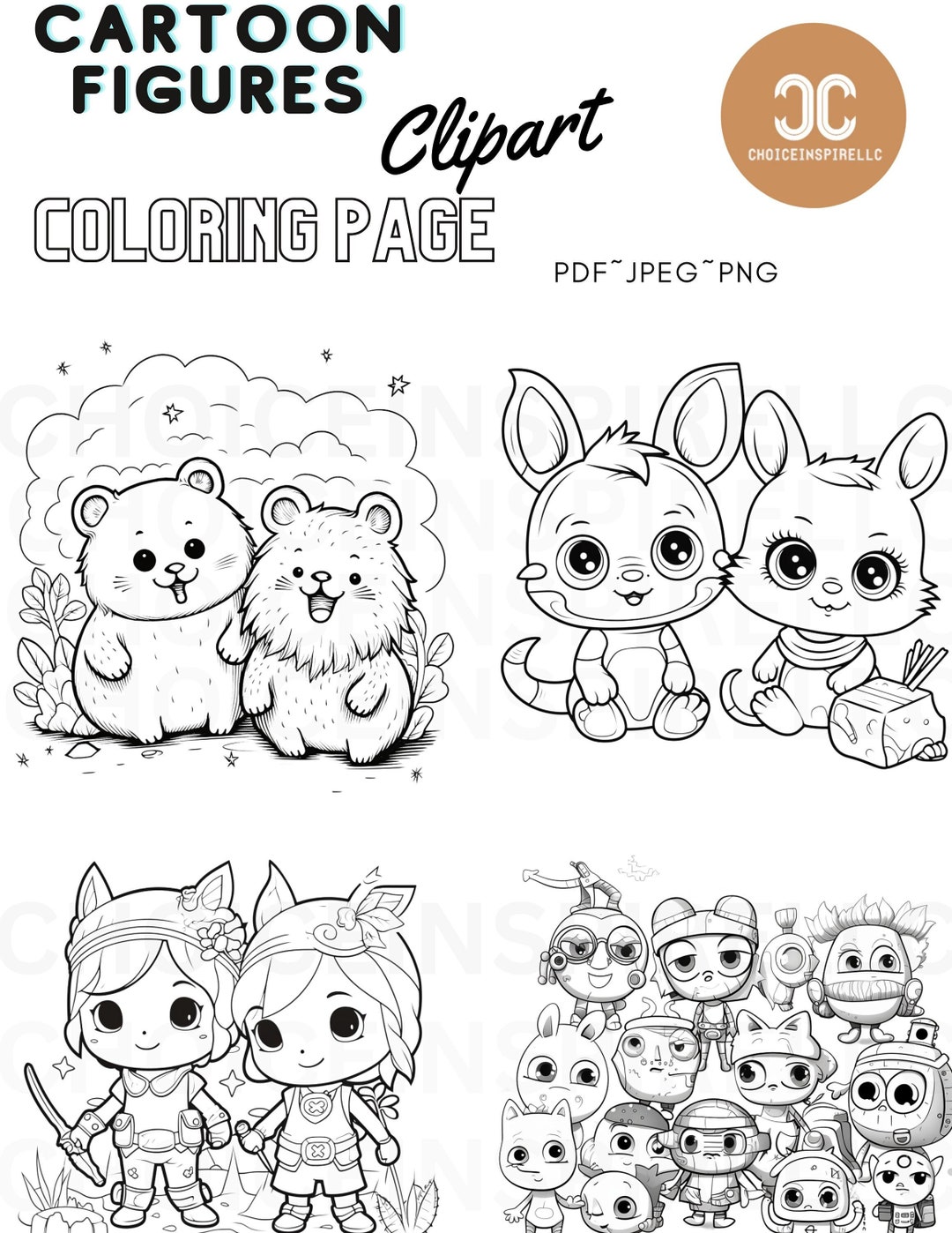 Cartoon Figures Coloring Page Clipart Png-girls/boys Images PDF Faces ...
