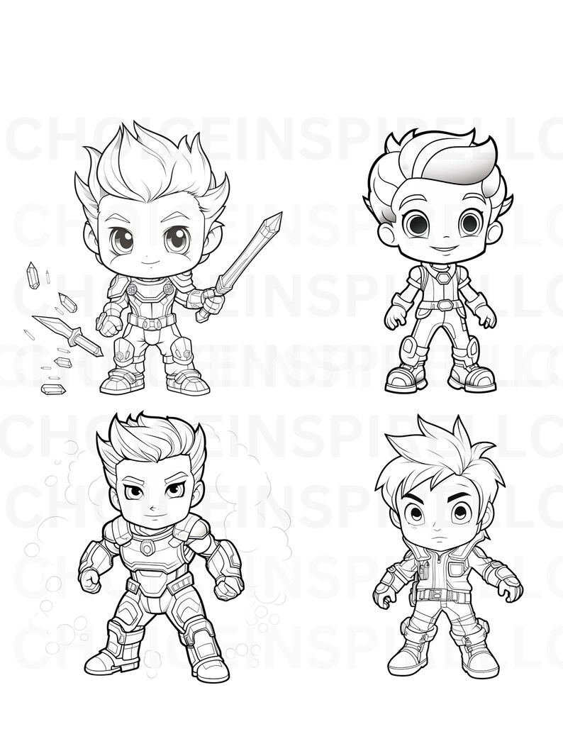 Boy Action Figures Coloring Page Clipart Png-kids Images PDF - Etsy