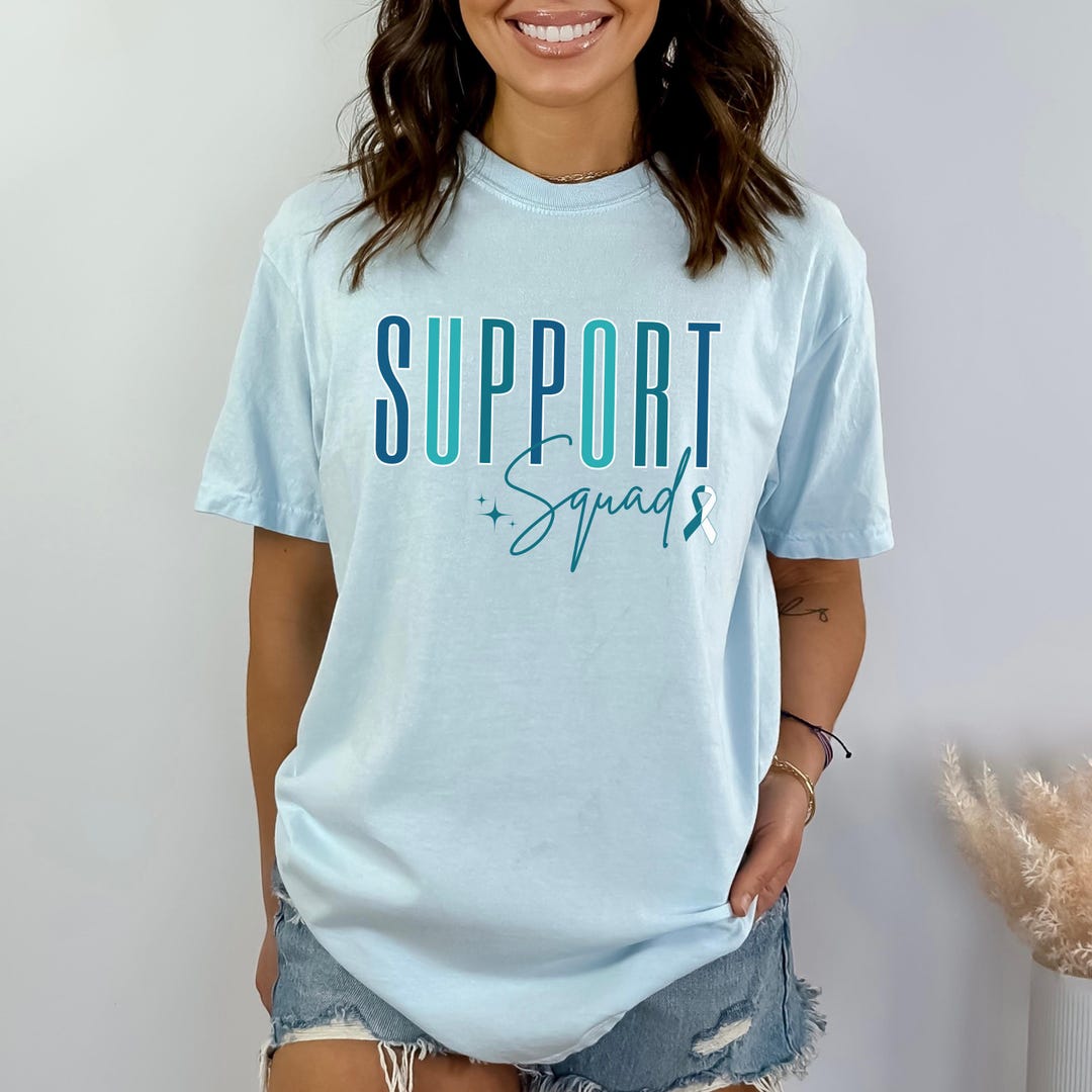 Cervical Cancer Support Squad Awareness Shirt Teal White Ribbon Tshirt ...