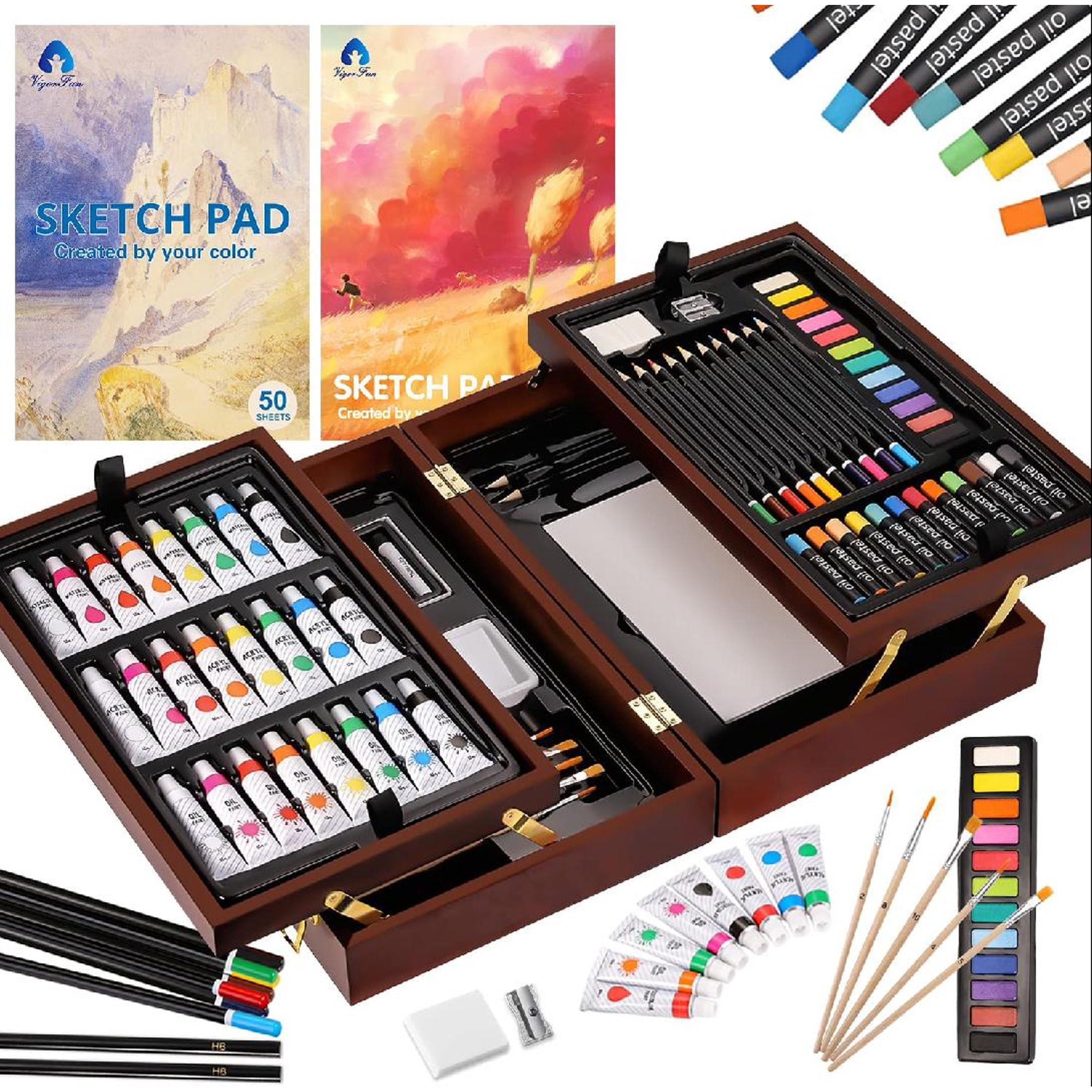 Art Set in Wooden Case With 2 Sketch Pads - Etsy