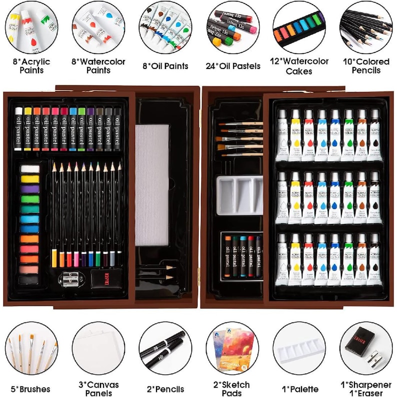 Art Set in Wooden Case With 2 Sketch Pads - Etsy