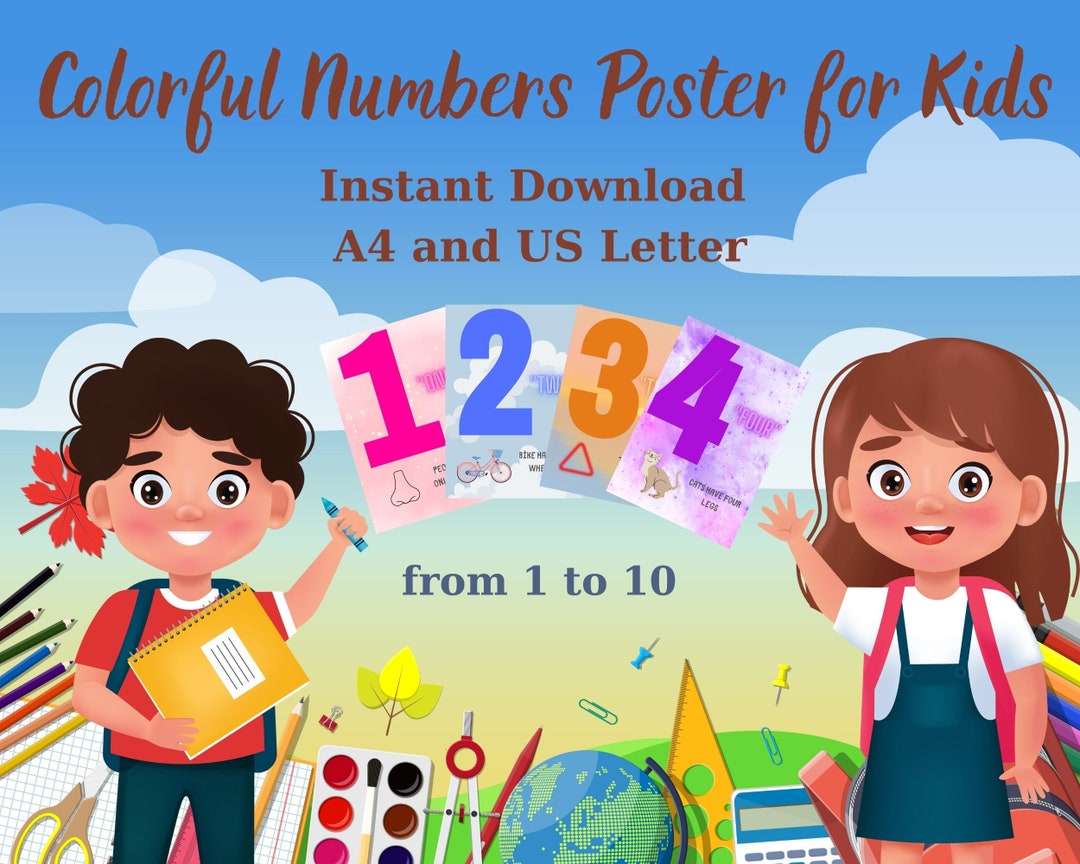 Colorful Numbers Poster for Kids / With Examples From Daily Life ...
