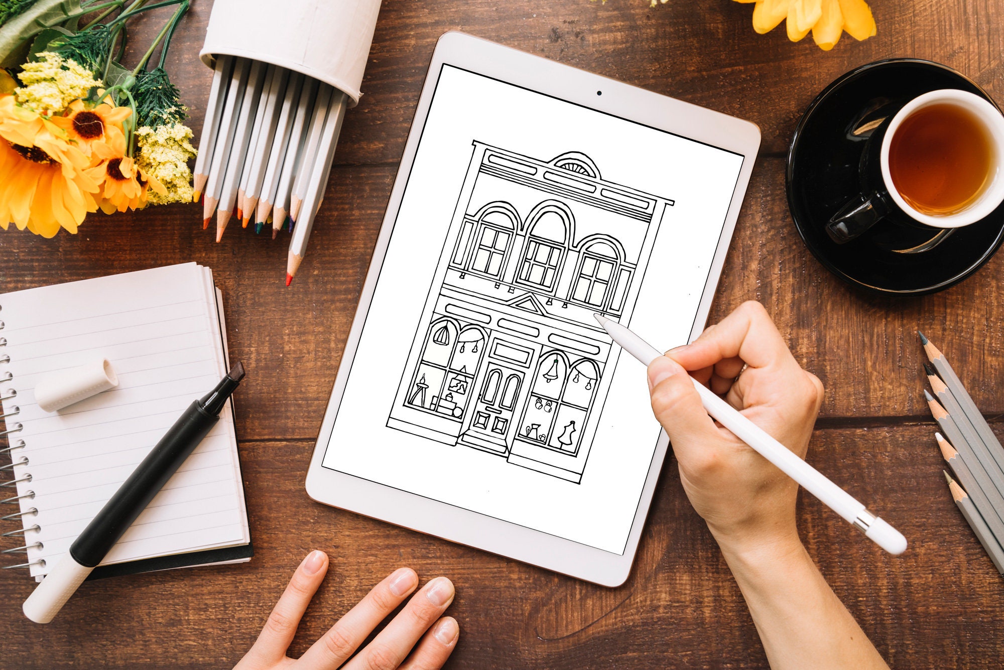 Digital Urban Sketching Coloring Page - Instant Download, Printable PDF ...