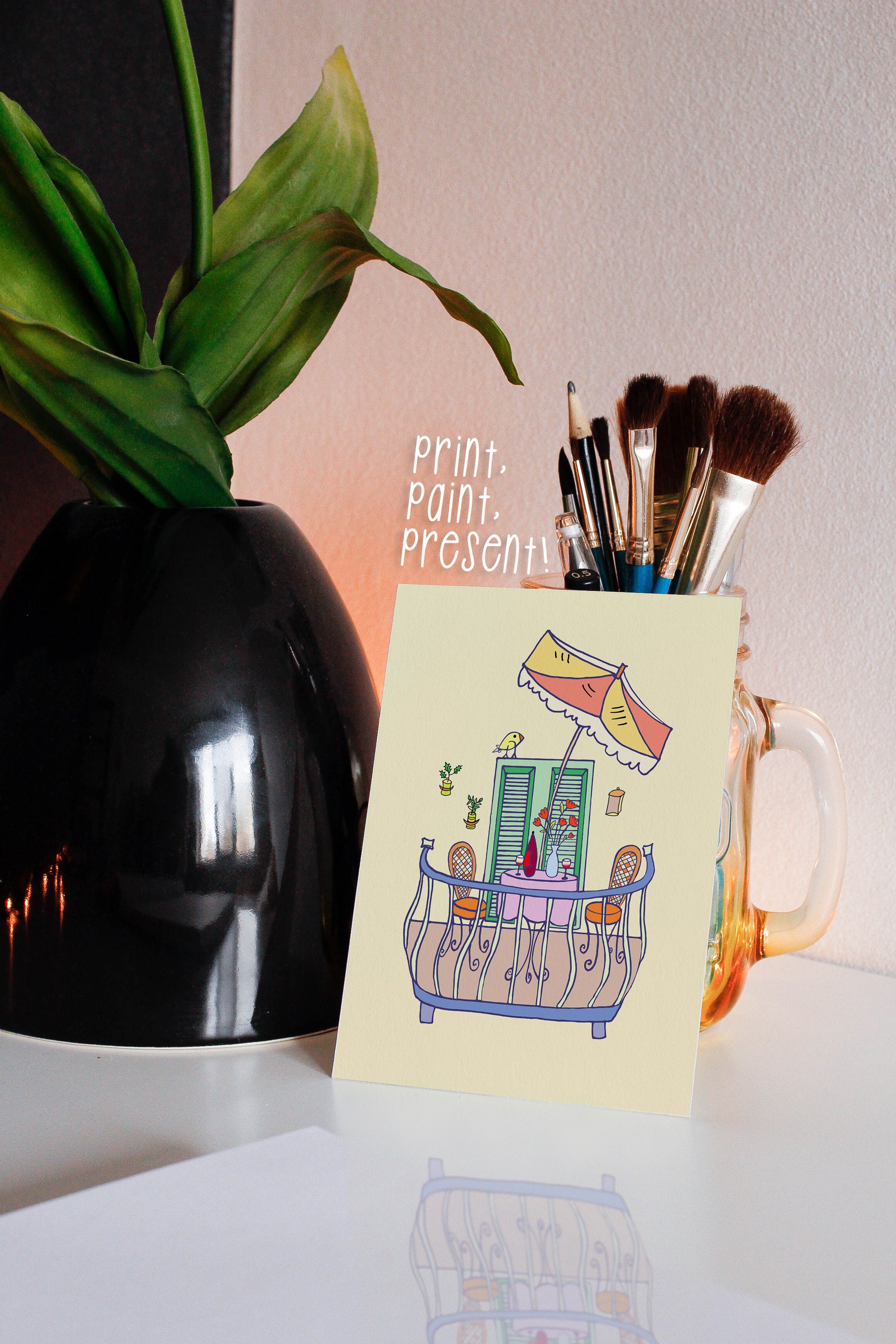 Digital Printable Balcony Coloring Page and Line Art for Painting and ...