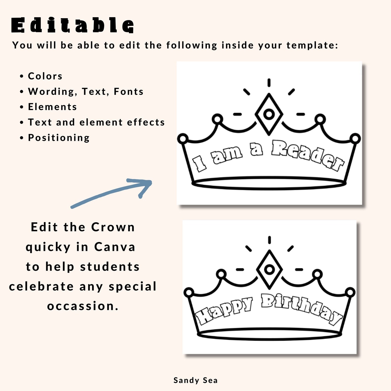 Class Crown Crowns Editable Template, DIY School Paper Craft,birthday ...