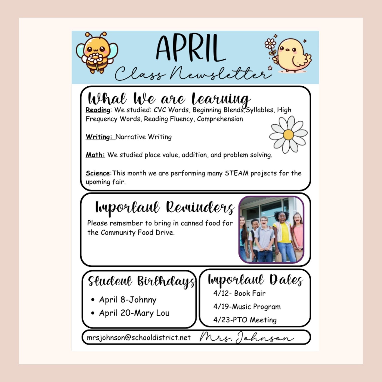 April Classroom Newsletter Editable Template,class Newsletter,spring ...