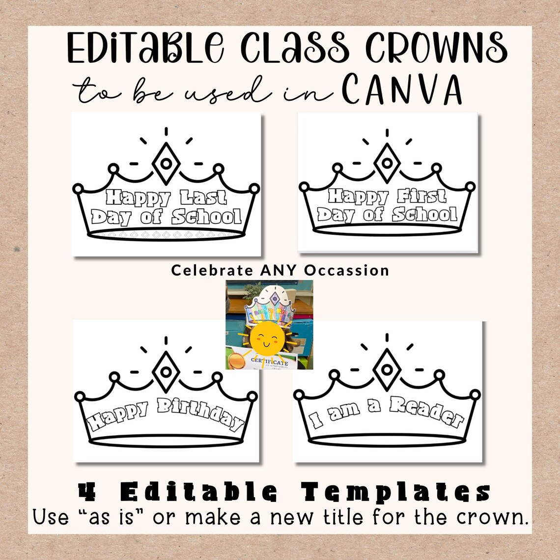 Class Crown Crowns Editable Template, DIY School Paper Craft,birthday ...