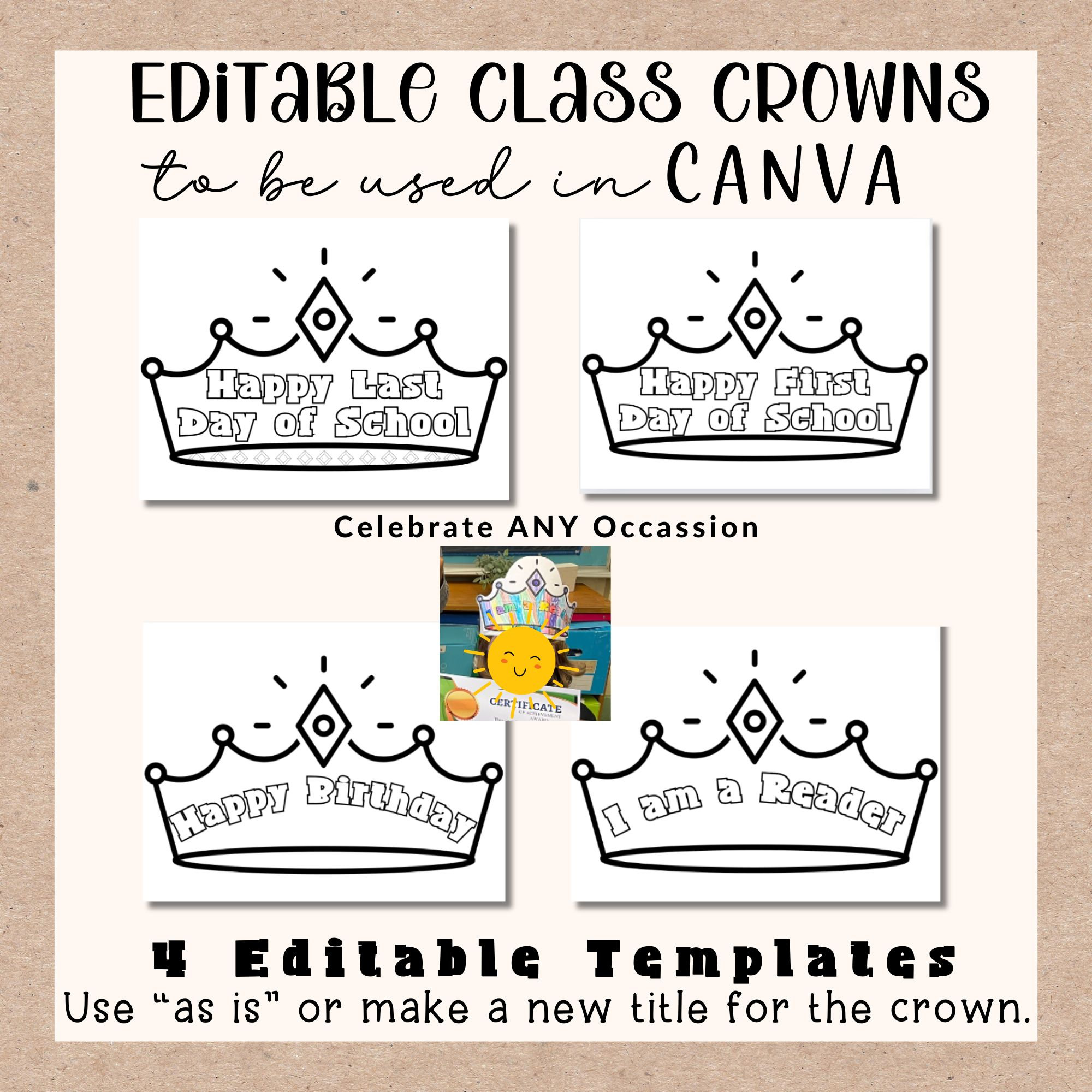 Class Crown Crowns Editable Template, DIY School Paper Craft,birthday ...