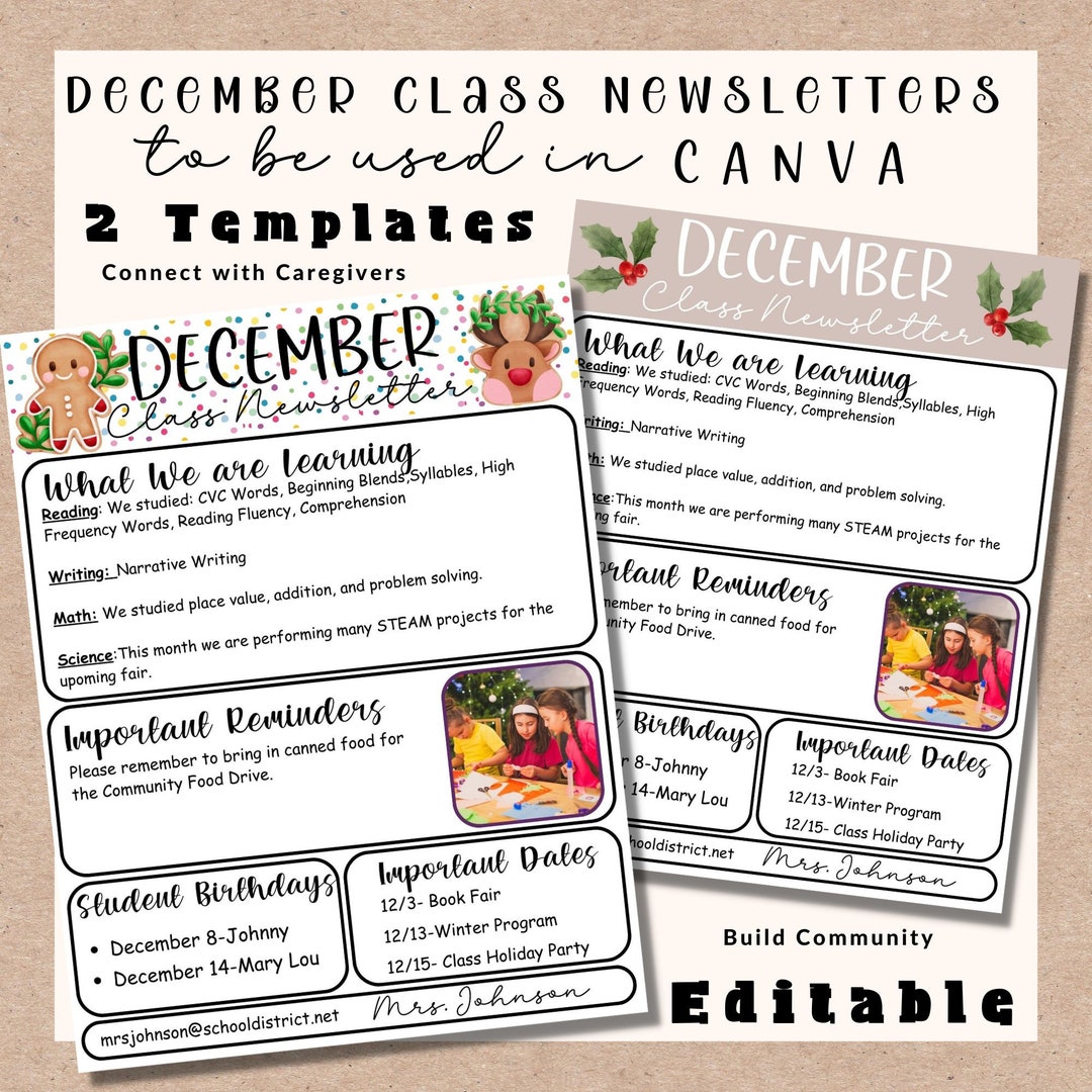 December Classroom Newsletter Editable Template,class Newsletter ...