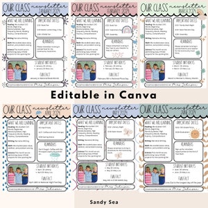 Classroom Newsletter Editable Template Set,seasonal Monthly Class ...