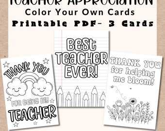 Teacher Thank You Printable Card Teacher Appreciation COLORING Card ...