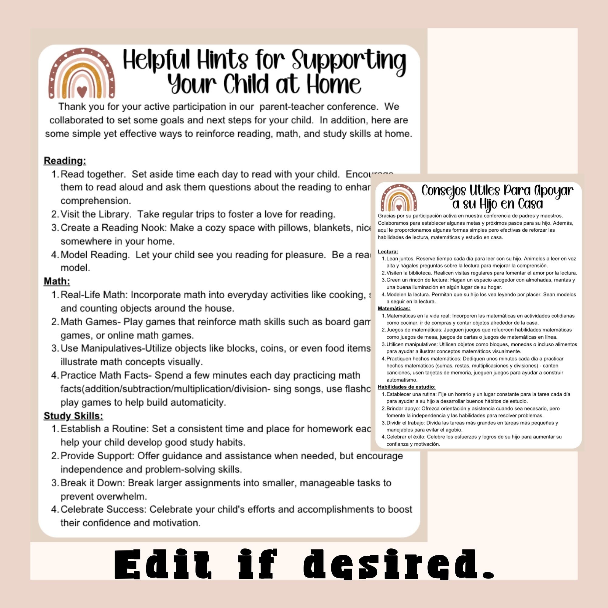 Parent Teacher Conference Printable Editable Template, Classroom Class ...