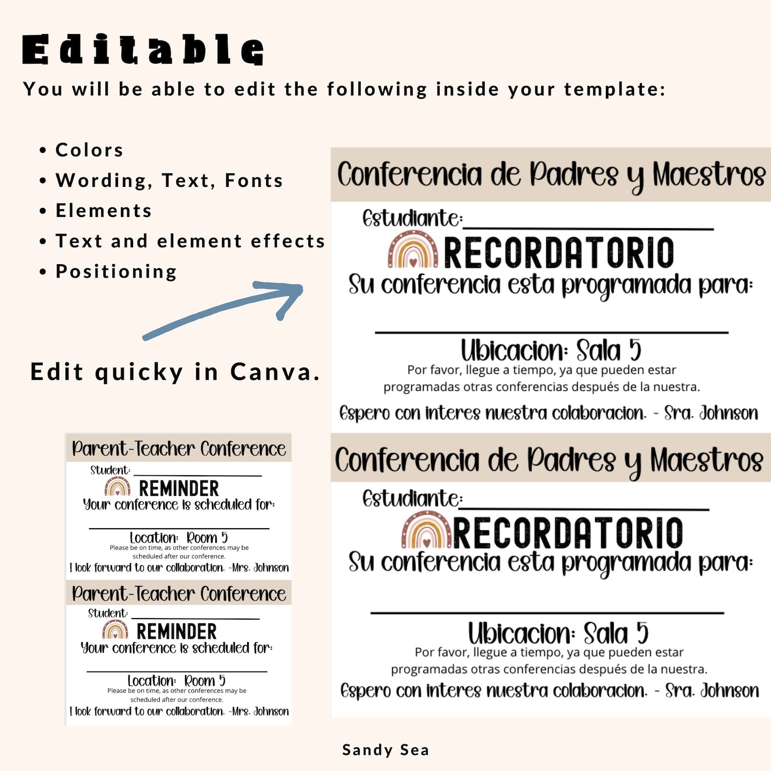 Parent Teacher Conference Printable Editable Template, Classroom Class ...