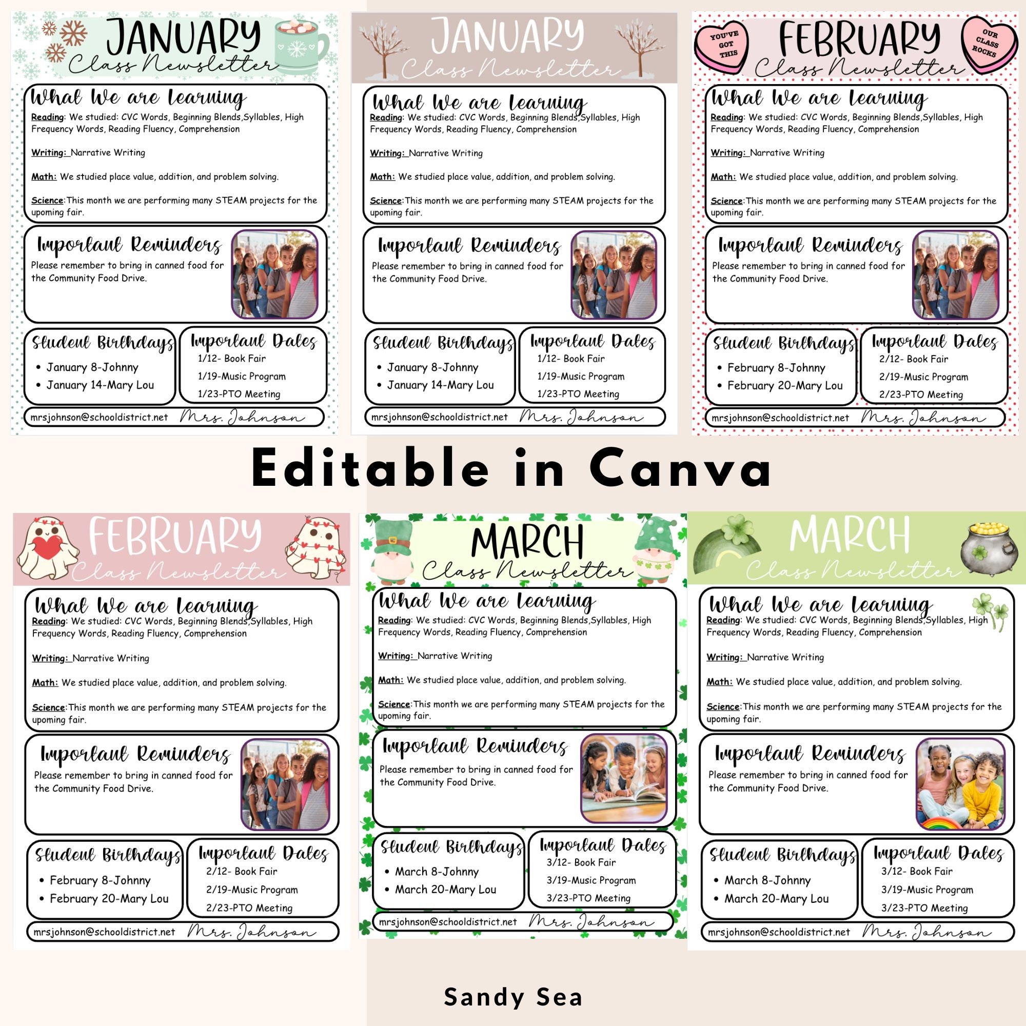 Classroom Newsletter Editable Template Set, Seasonal Monthly Class ...