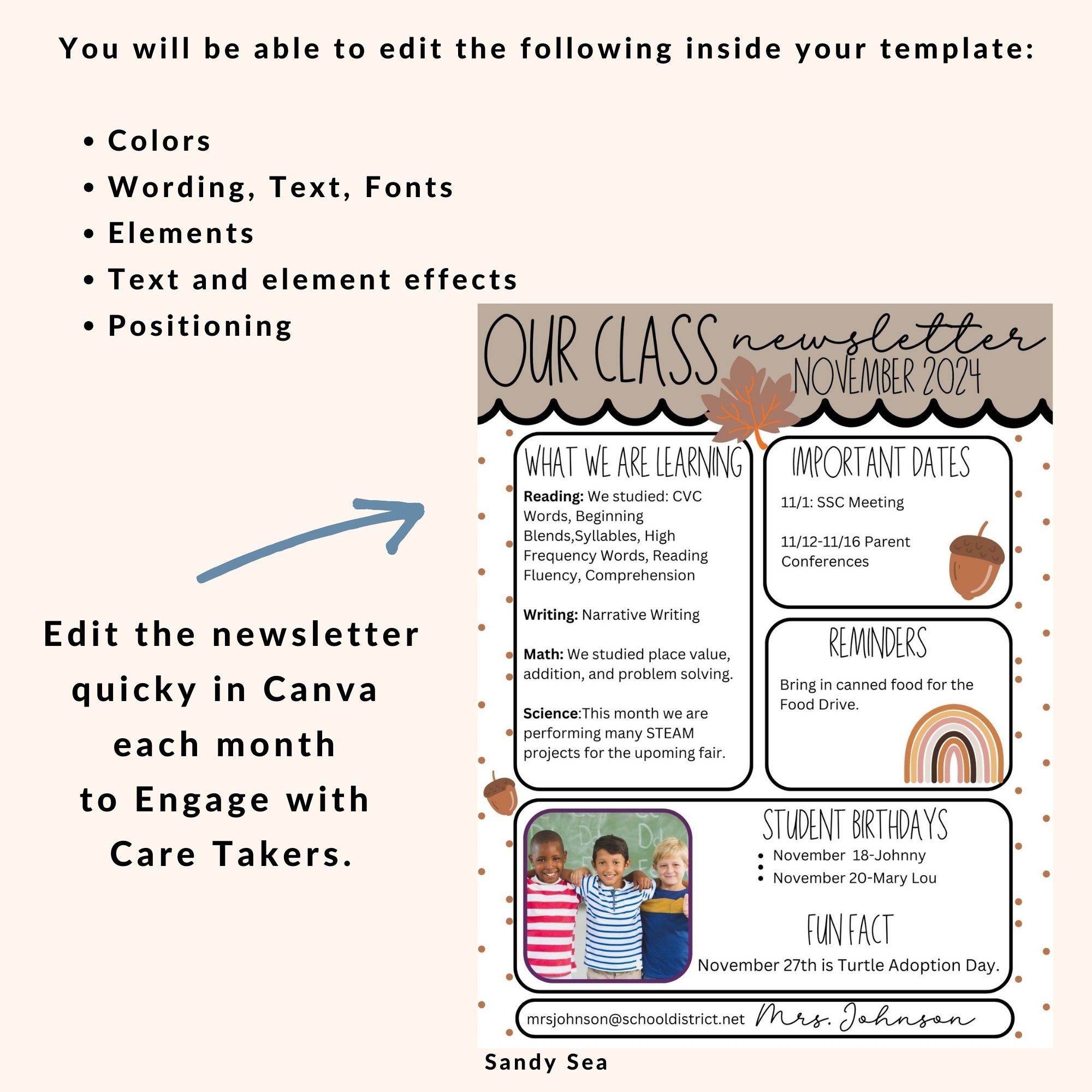 Classroom Newsletter Editable Template Set,seasonal Monthly Class ...