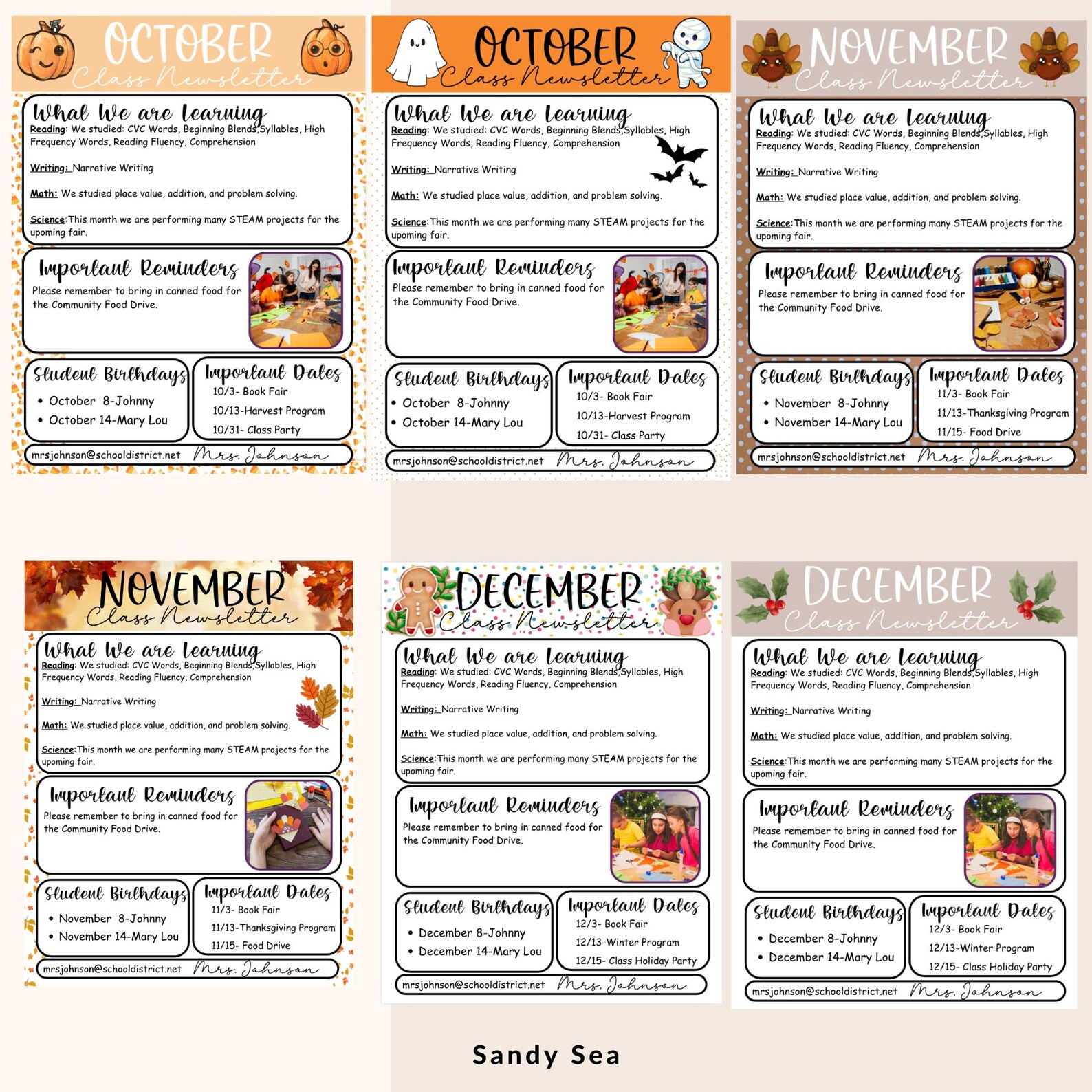 Classroom Newsletter Editable Template Set, Seasonal Monthly Class ...