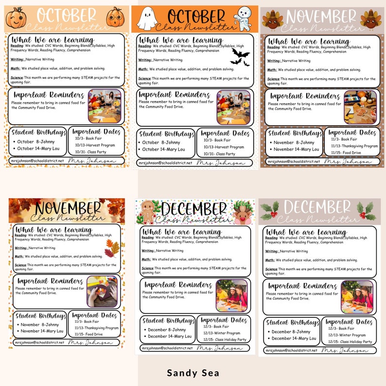 Classroom Newsletter Editable Template Set, Seasonal Monthly Class ...