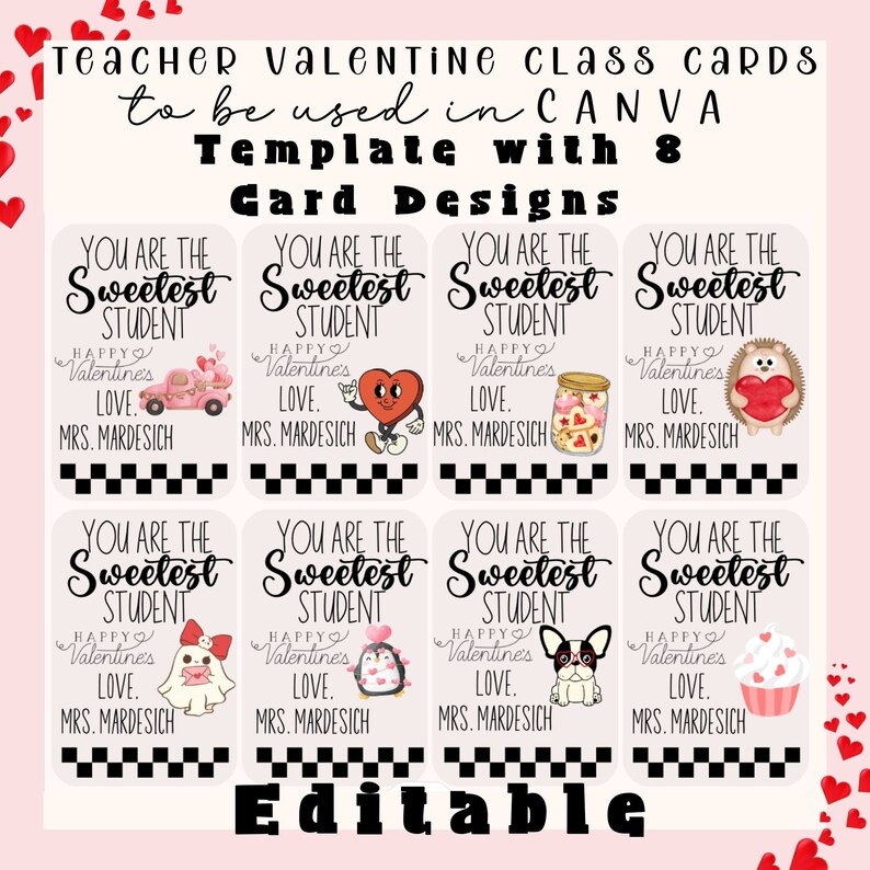 Teacher Valentine Cards,editable Template for Printable Student ...