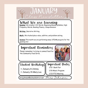 January Classroom Newsletter Editable Template,class Newsletter,holiday ...