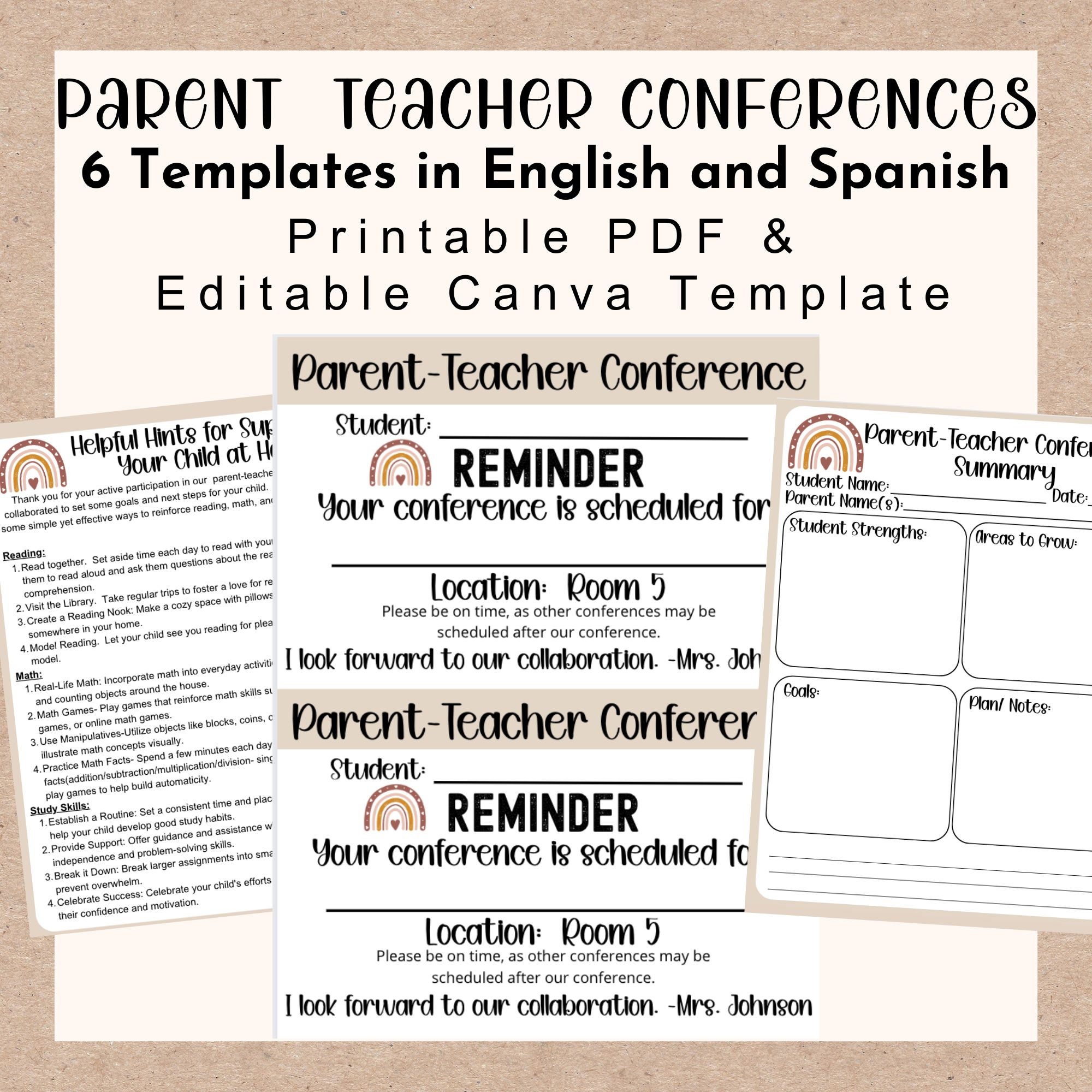 Parent Teacher Conference Printable Editable Template, Classroom Class ...