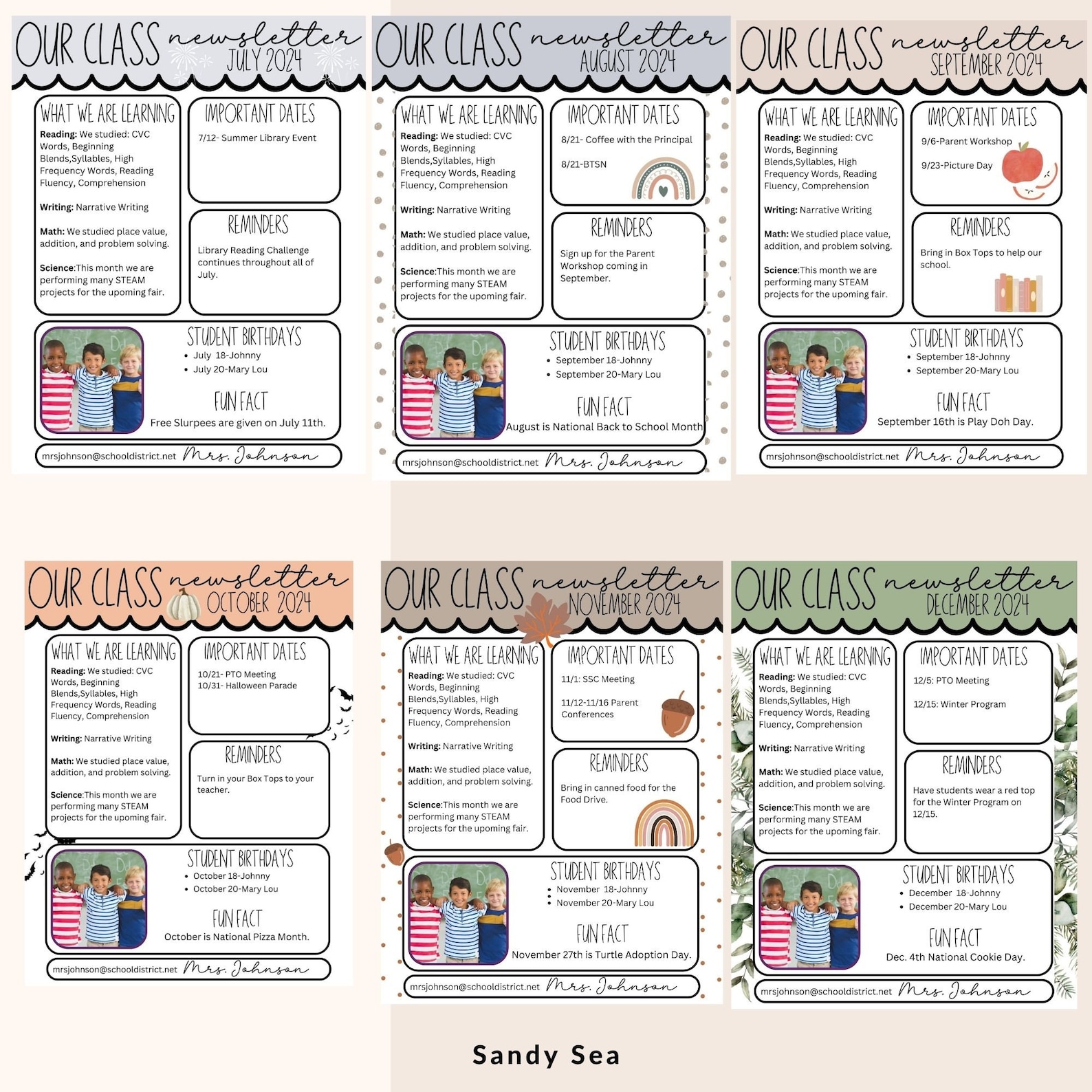 Classroom Newsletter Editable Template Set,seasonal Monthly Class ...