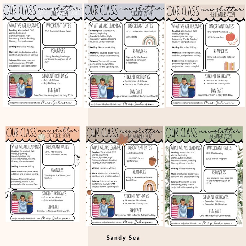 Classroom Newsletter Editable Template Set,seasonal Monthly Class ...