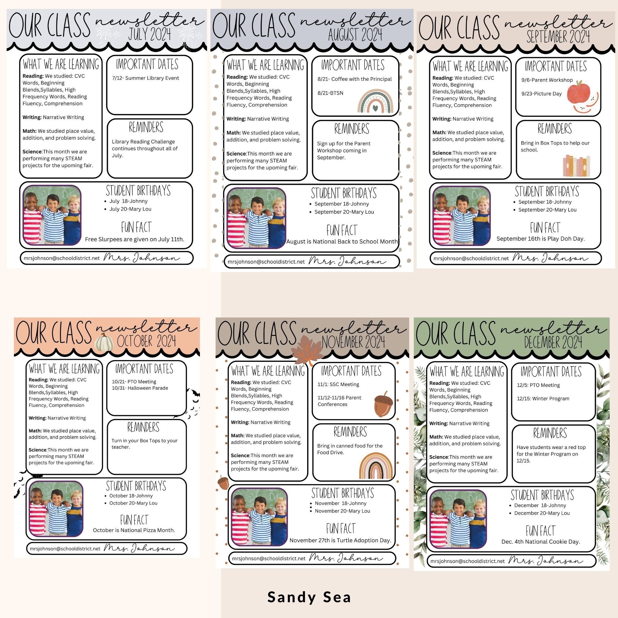 Classroom Newsletter Editable Template Set,seasonal Monthly Class ...