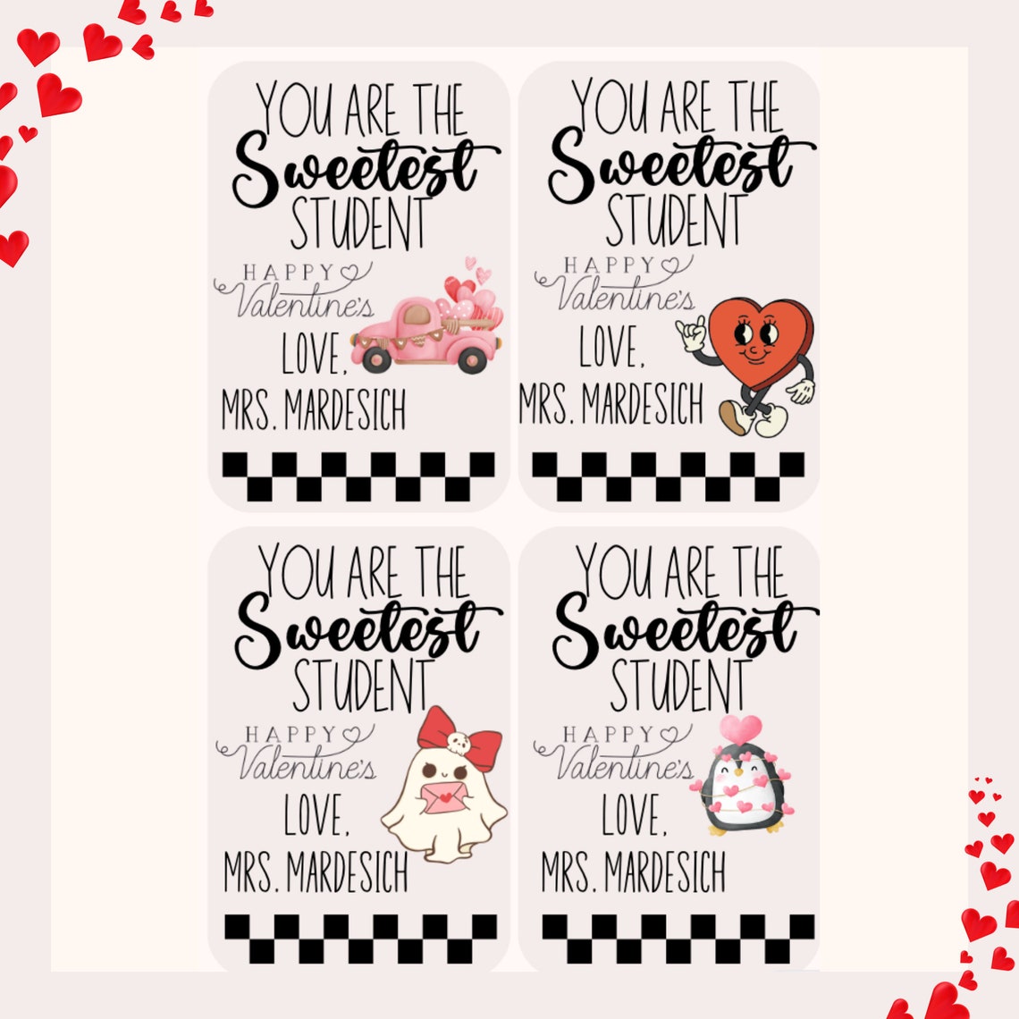 Teacher Valentine Cards,editable Template for Printable Student ...