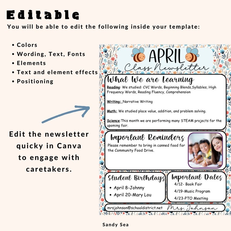 April Classroom Newsletter Editable Template,class Newsletter,spring ...