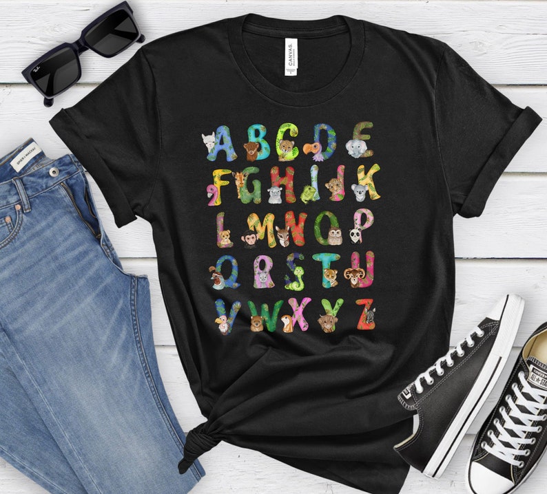 Alphabet Shirt,abc Shirt,teacher Alphabet Shirt,teacher Shirt,animals ...