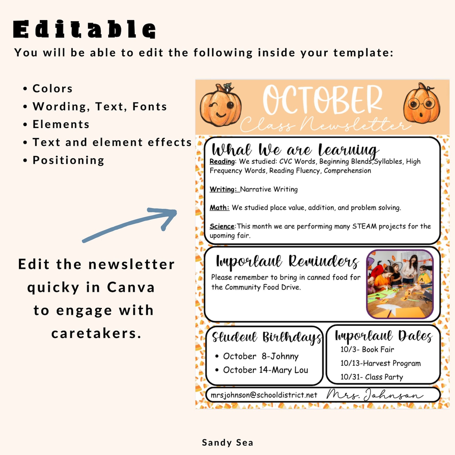 October Classroom Newsletter Editable Template,class Newsletter, Fall ...