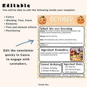 October Classroom Newsletter Editable Template,class Newsletter, Fall ...
