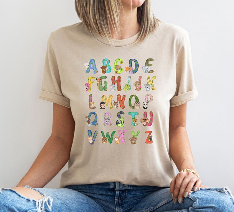 Alphabet Shirt,abc Shirt,teacher Alphabet Shirt,teacher Shirt,animals ...