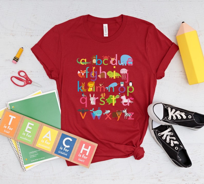 Alphabet Shirt,abc Shirt,teacher Alphabet Shirt,teacher Shirt,animals ...