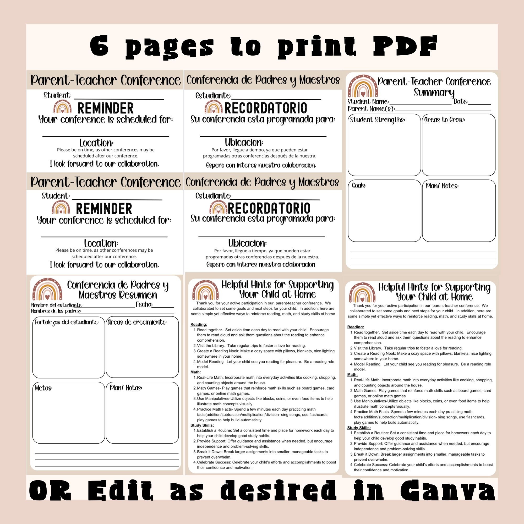 Parent Teacher Conference Printable Editable Template, Classroom Class ...