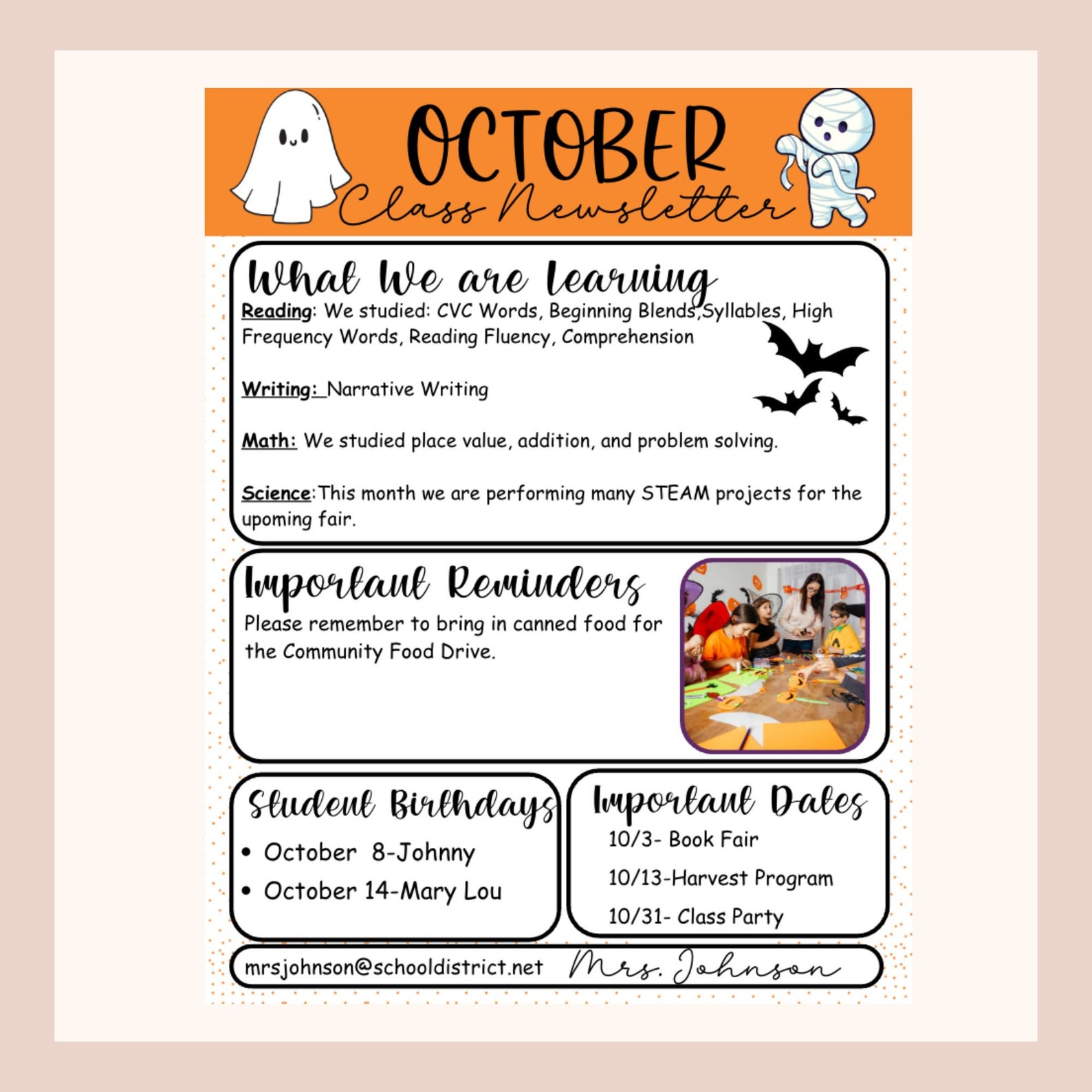 October Classroom Newsletter Editable Template,class Newsletter, Fall ...