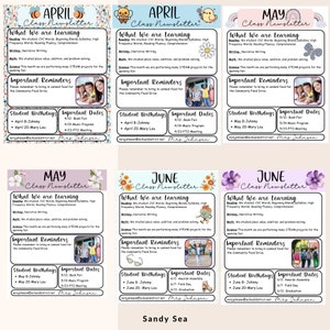 Classroom Newsletter Editable Template Set, Seasonal Monthly Class ...