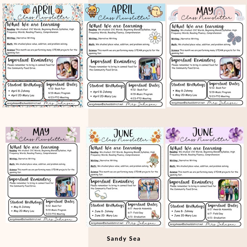 Classroom Newsletter Editable Template Set, Seasonal Monthly Class ...