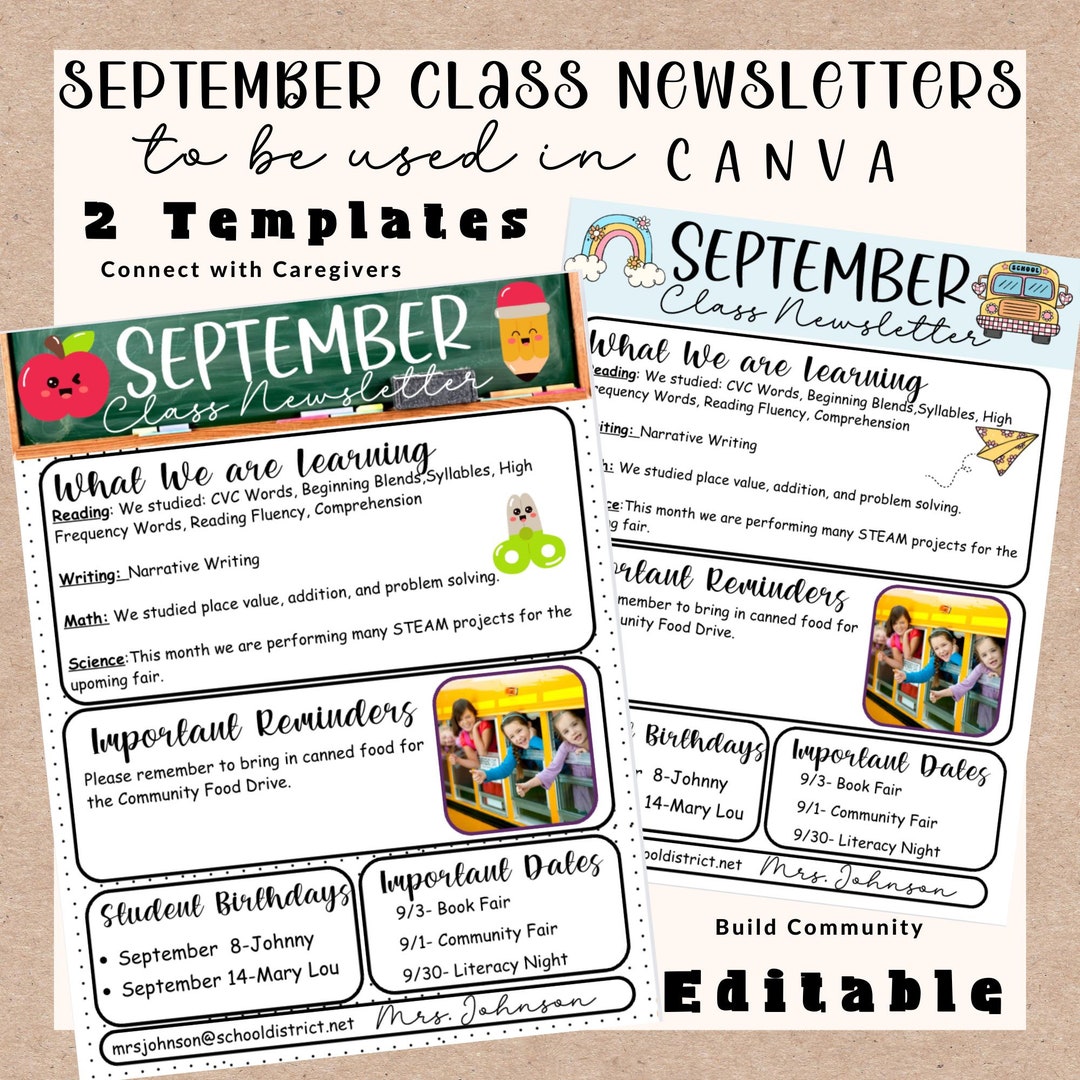 September Classroom Newsletter Editable Template, Class Newsletter ...