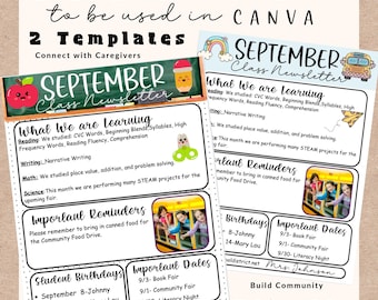 Editable September Classroom Newsletter Template for Canva - Etsy
