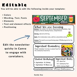 September Classroom Newsletter Editable Template, Class Newsletter ...