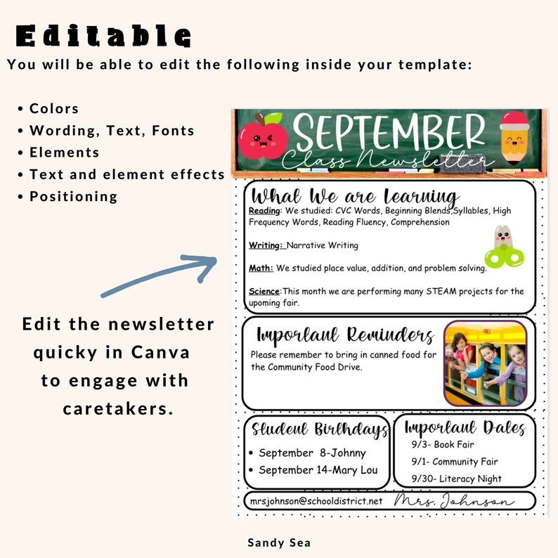 September Classroom Newsletter Editable Template, Class Newsletter ...