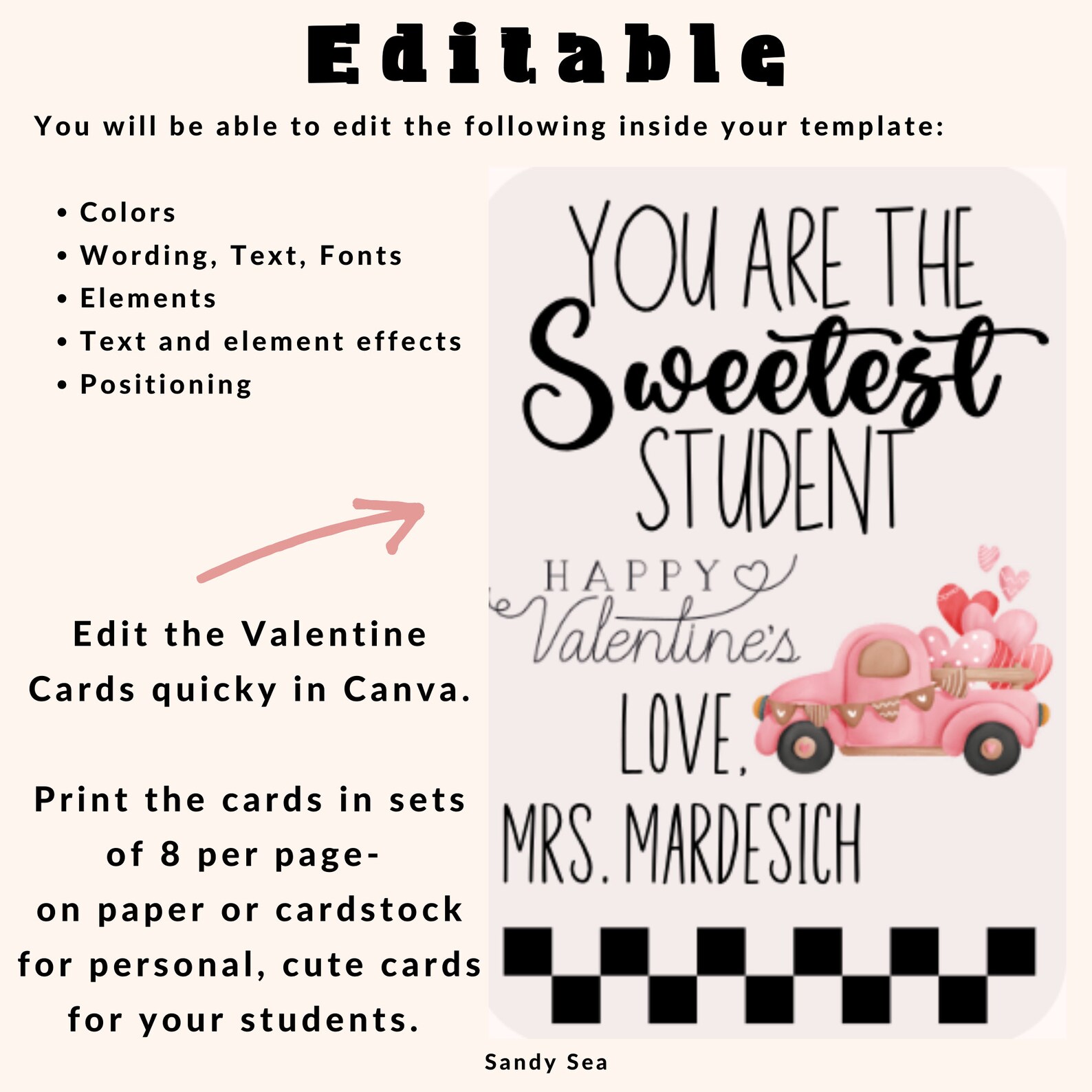 Teacher Valentine Cards,editable Template for Printable Student ...