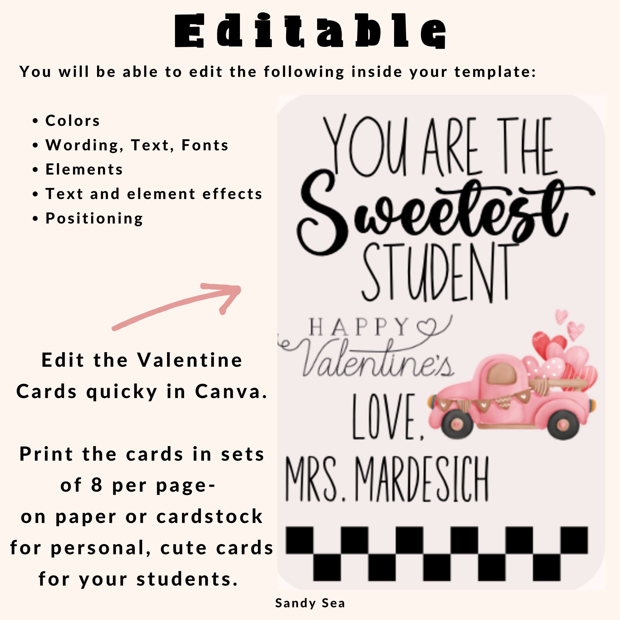 Teacher Valentine Cards,editable Template for Printable Student ...