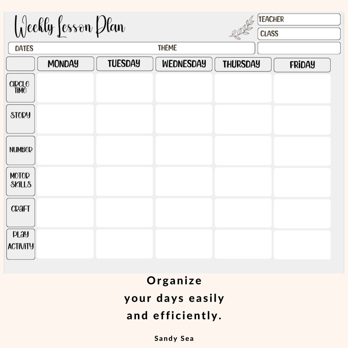 Simple Weekly Lesson Plan Template-preschool/prek/ Kindergarten/daycare ...