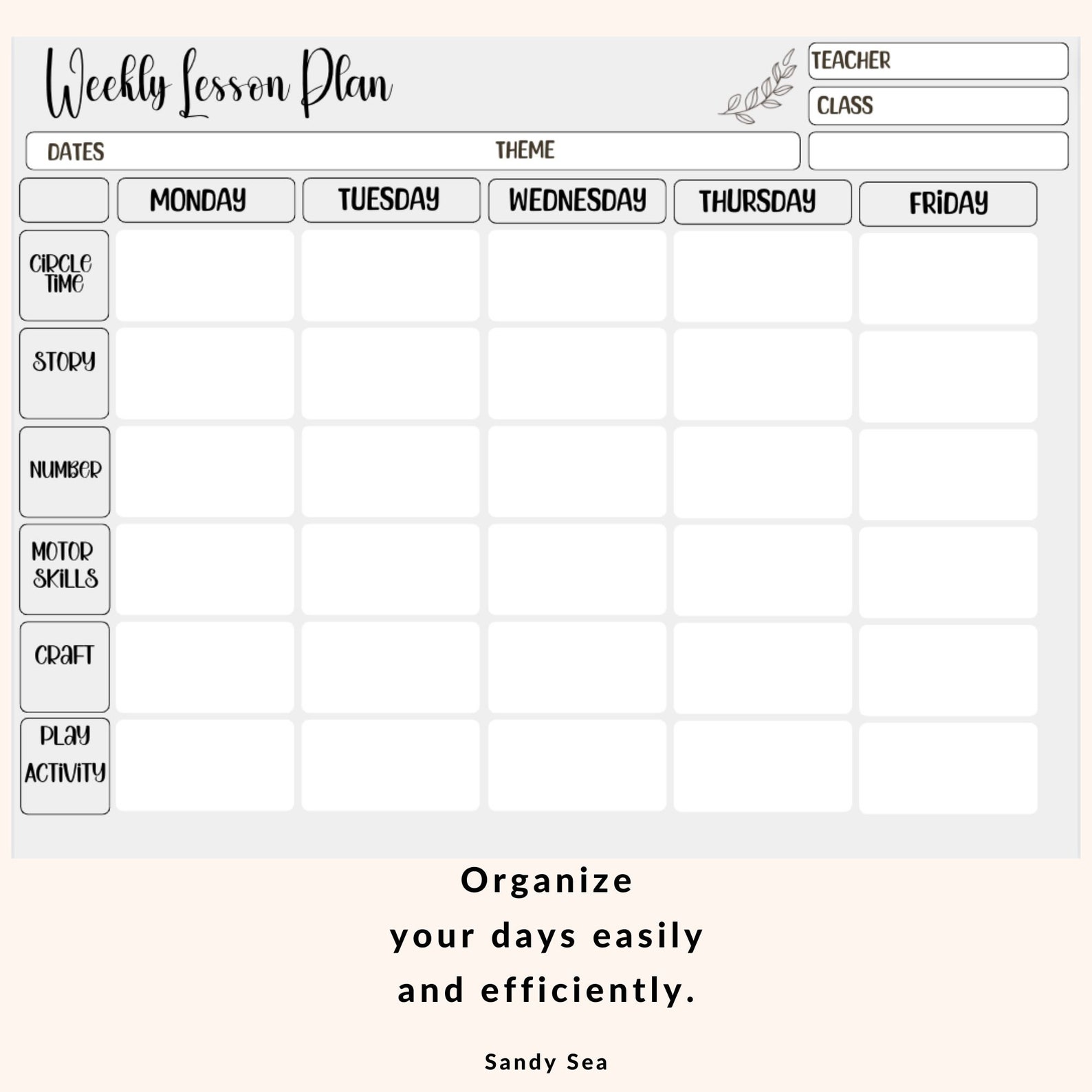 Simple Weekly Lesson Plan Template-preschool/prek/ Kindergarten/daycare ...