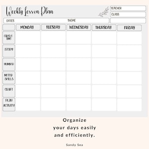 Simple Weekly Lesson Plan Template-preschool/prek/ Kindergarten/daycare ...
