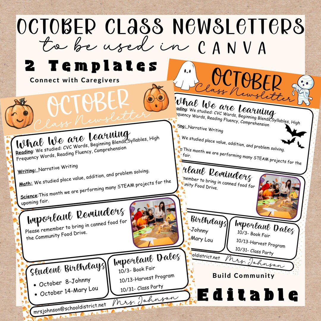 October Classroom Newsletter Editable Template,class Newsletter, Fall ...