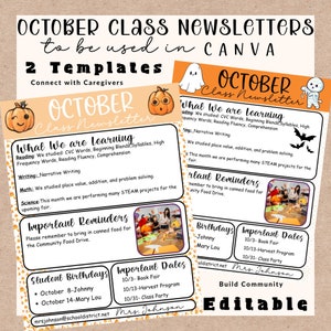 October Classroom Newsletter Editable Template,class Newsletter, Fall ...